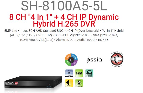 מכשיר הקלטה DVR SH-8100A5N-5L 8CH+4CH IP AUDIO IN/OUT | פאן פה ...